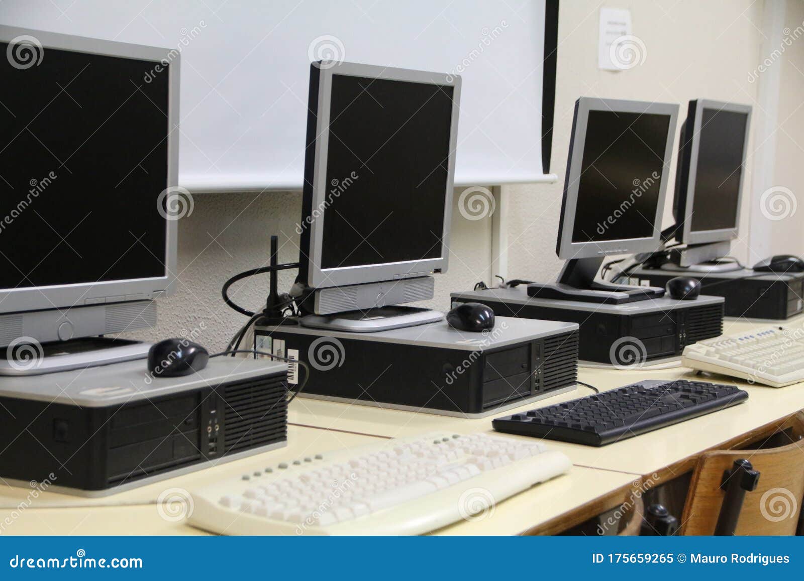 Interior of a Classroom with Row of Computers Stock Image - Image of ...