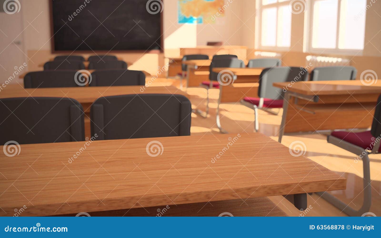 The Interior of Classroom with Sunlight (3D Rendering) Stock ...