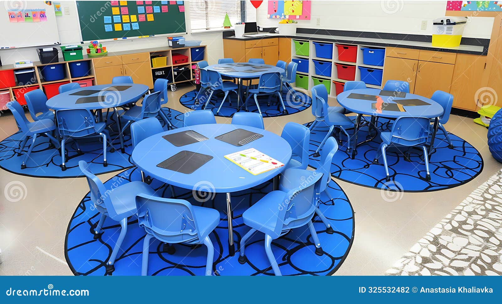 Interior of a Classroom with Tables and Chairs Stock Illustration ...