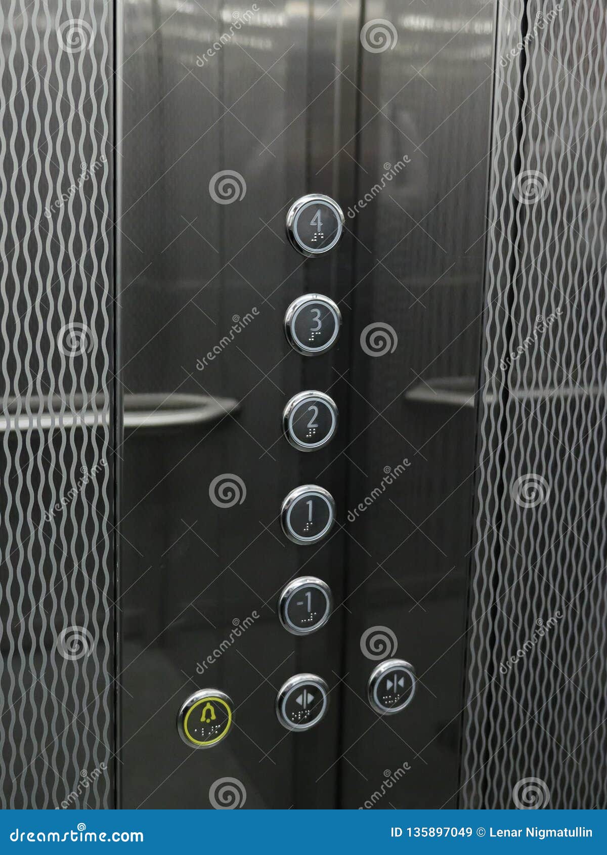 Interior and Closeup of Metal Buttons in Elevator Stock Image - Image ...