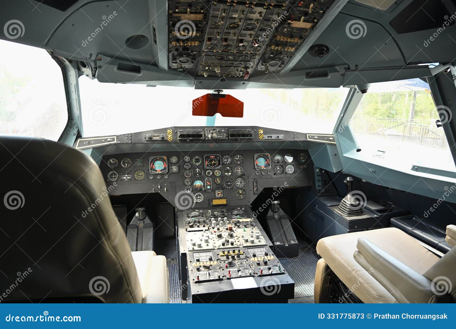 Interior of Cockpit of an Airplane with Control Panels, Instruments and ...
