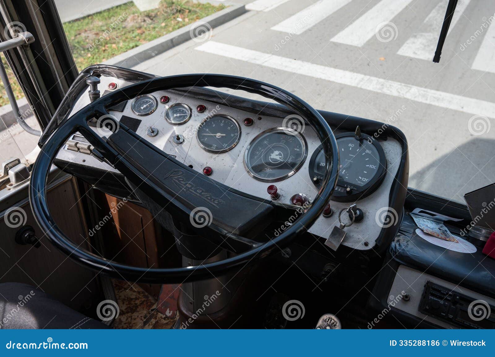 Interior and Cockpit of the Driver S Position of an Old Classic Bus or ...