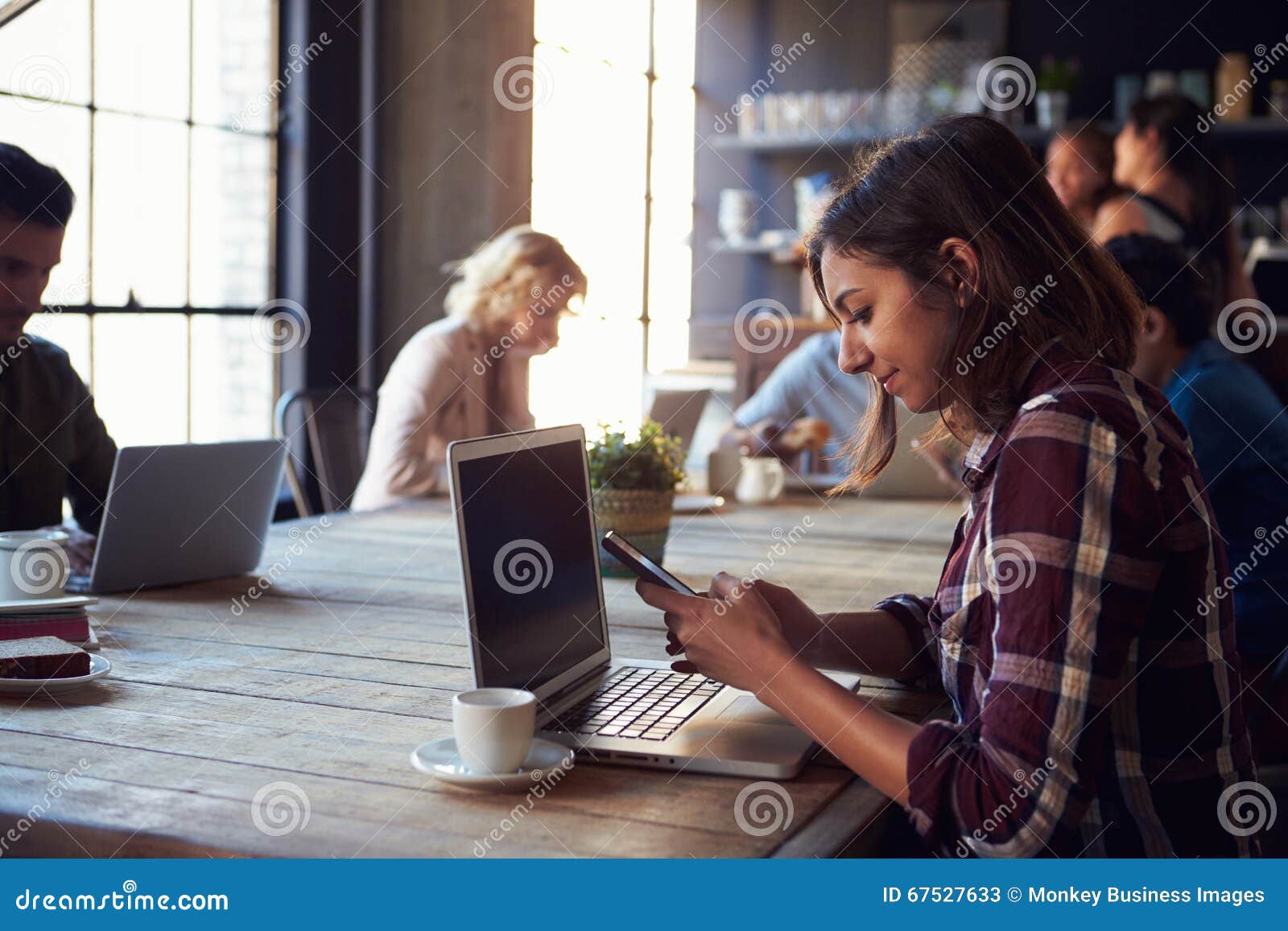 Interior of Coffee Shop with Customers Using Digital Devices Stock ...