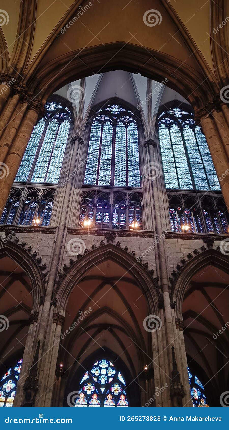 Interior of the Cologne Cathedral in Gothic Style with Stained Glass ...