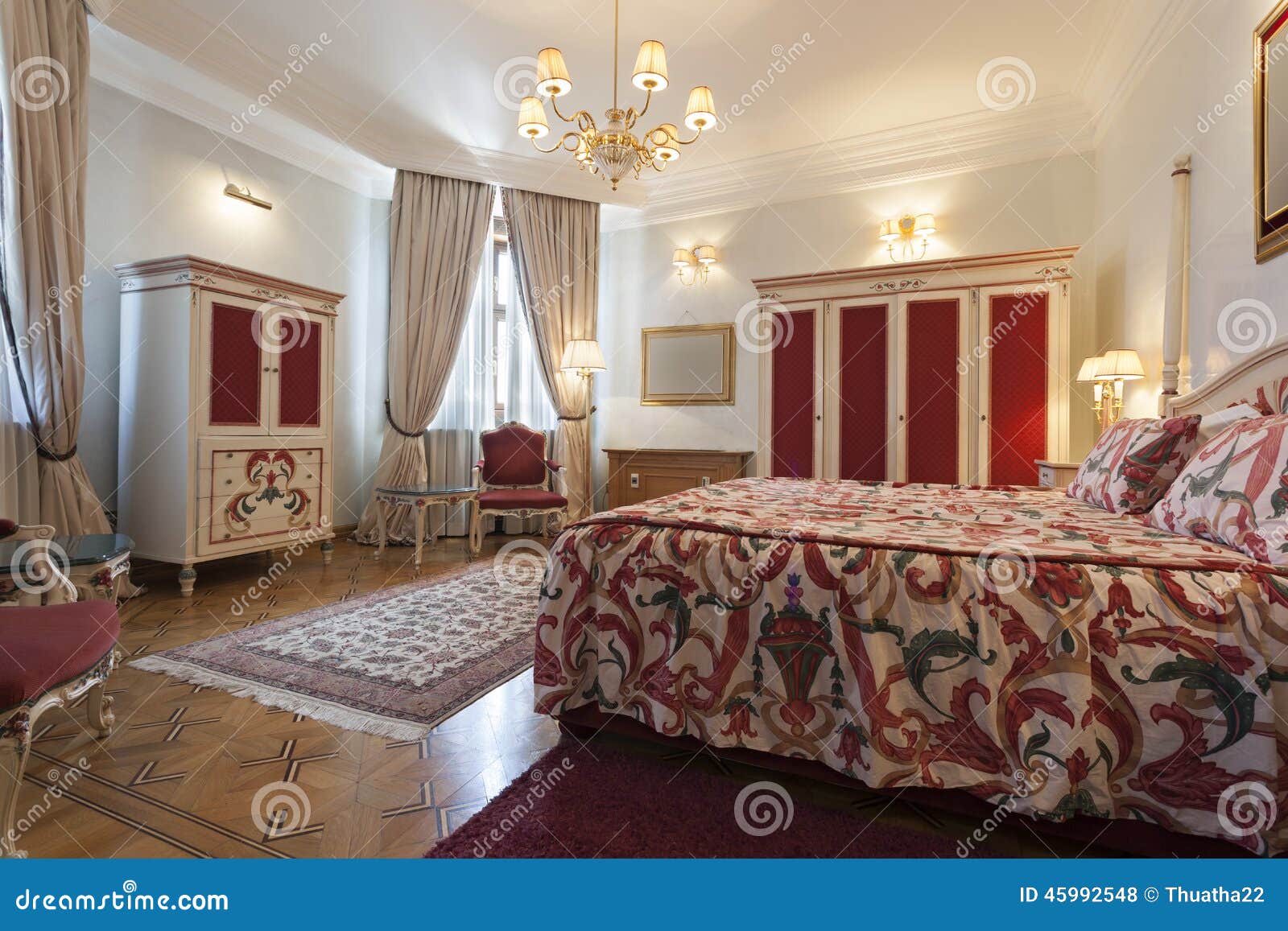 Interior of a Colorful Classic Style Bedroom Stock Photo - Image of ...