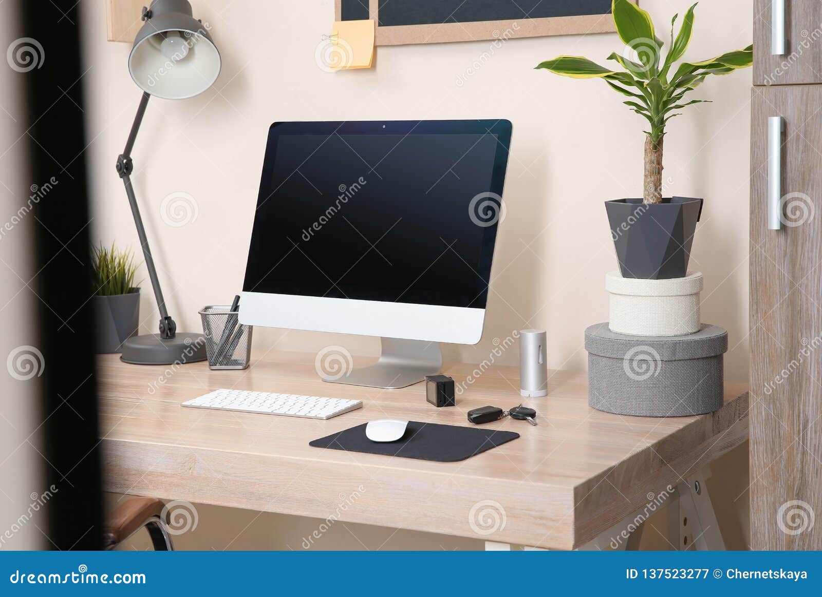 Interior of Comfortable Work Place with Computer Stock Image - Image of ...