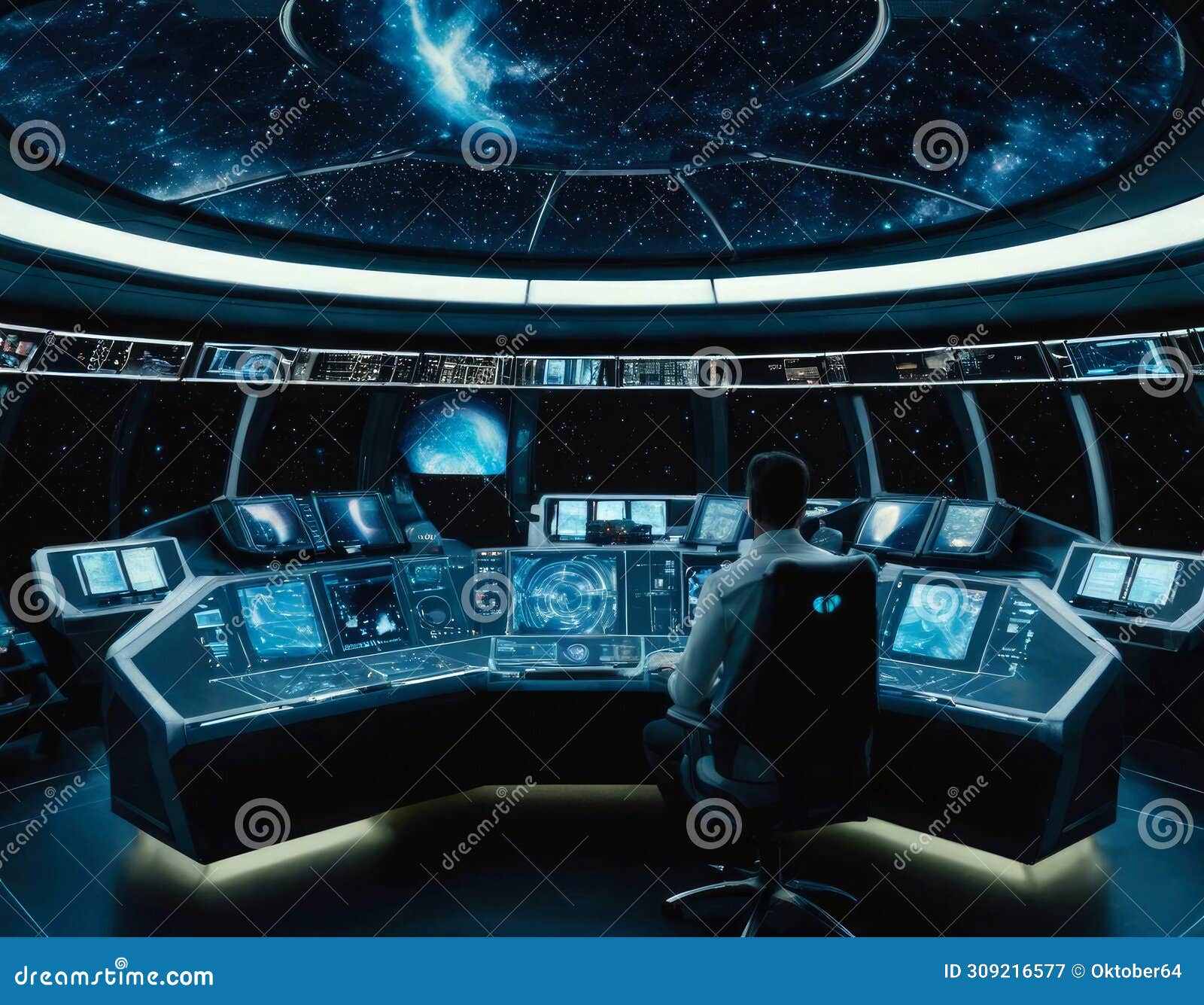 Interior of the Command Center of a Colossal Starship, Panoramic Views ...