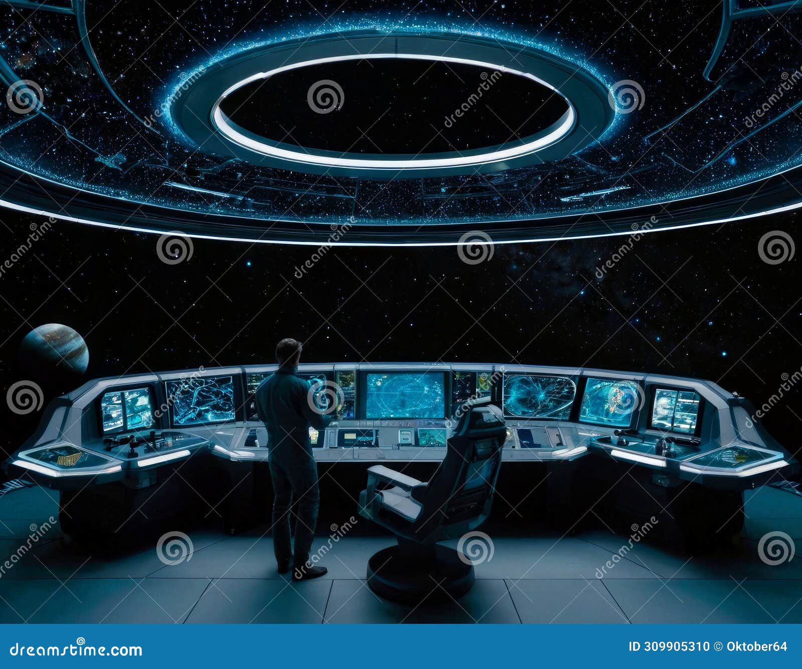Interior of the Command Center of a Colossal Starship, Panoramic Views ...