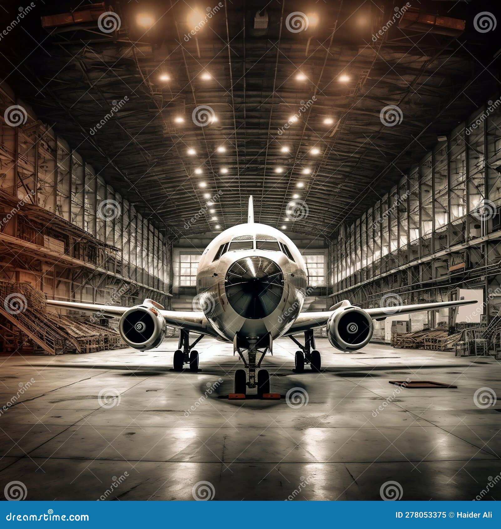 Interior of Commercial Airplane in Hangar. Generative AI Stock ...