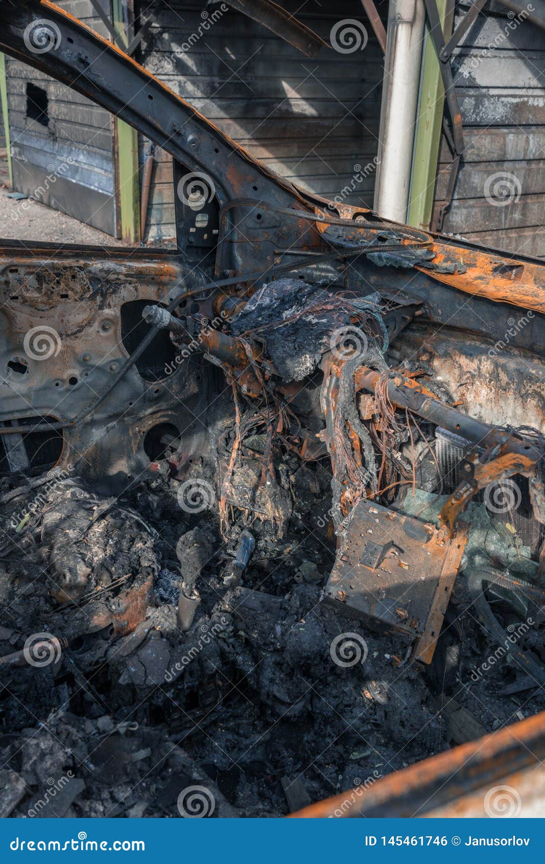 Interior of a Completely Burned Car in the Suburbs Stock Photo - Image ...
