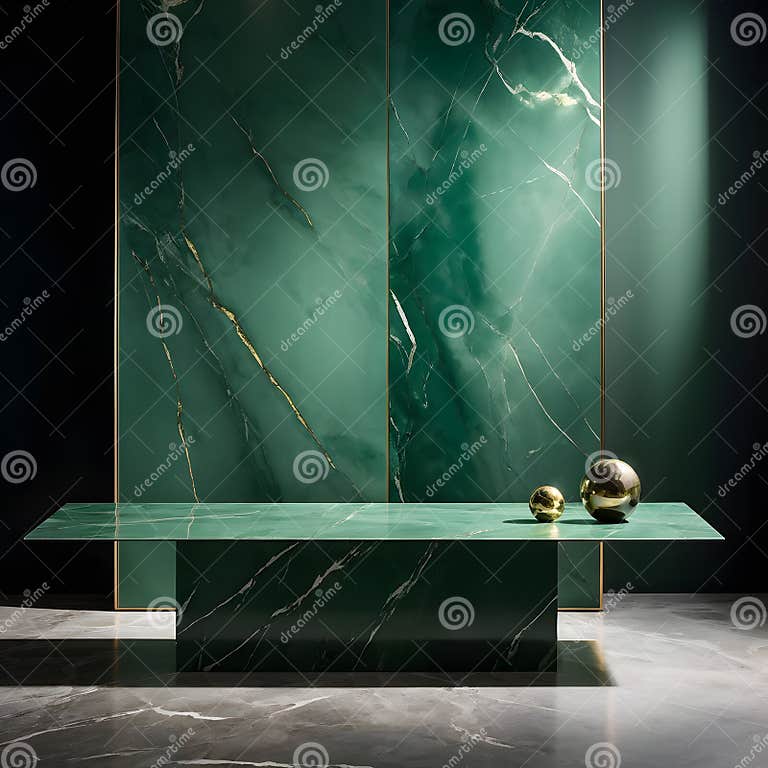Modern Interior with a Green Marble Table on a Background of Marble ...