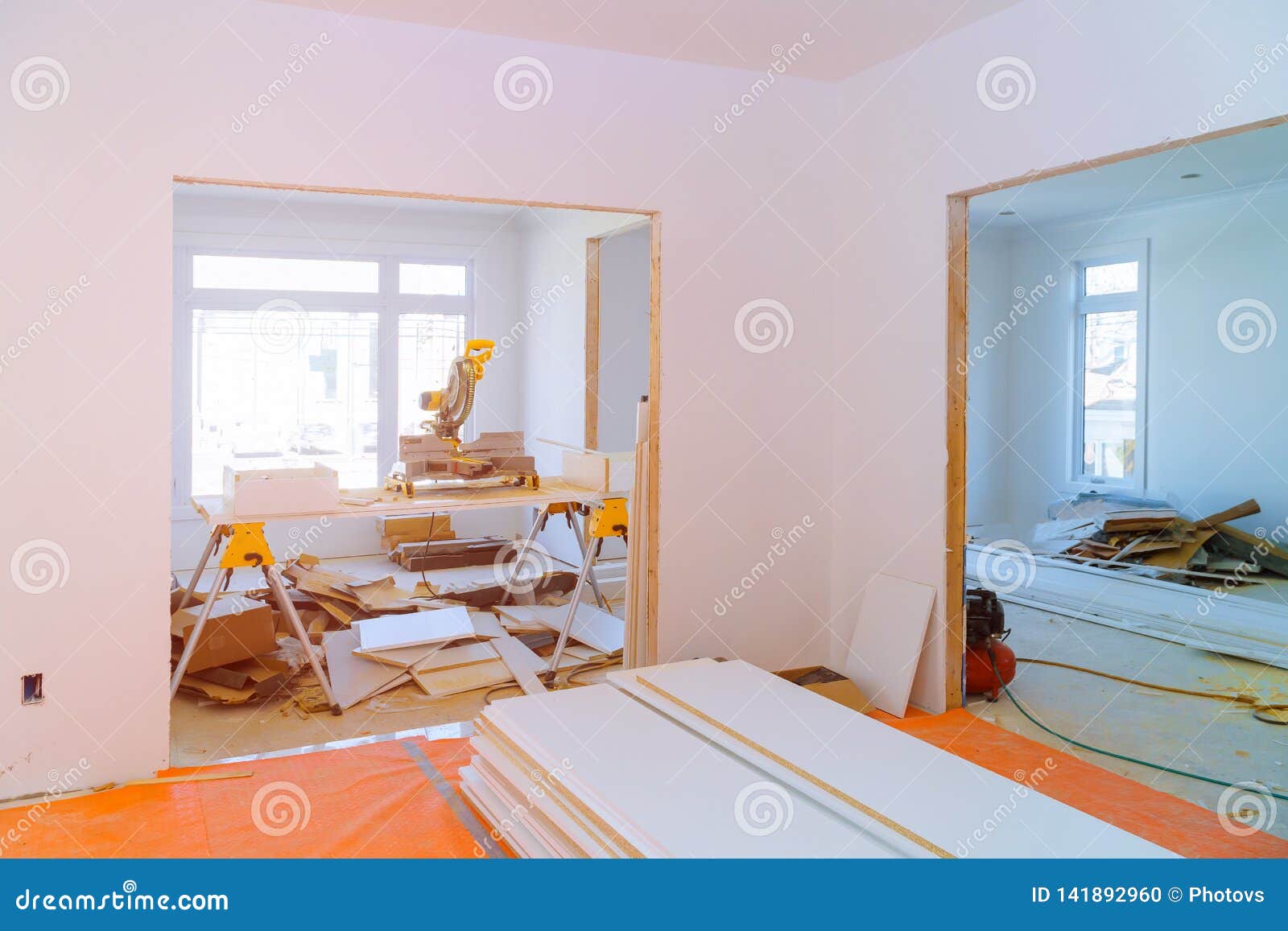 Interior Construction of Housing Project with Door and Molding ...