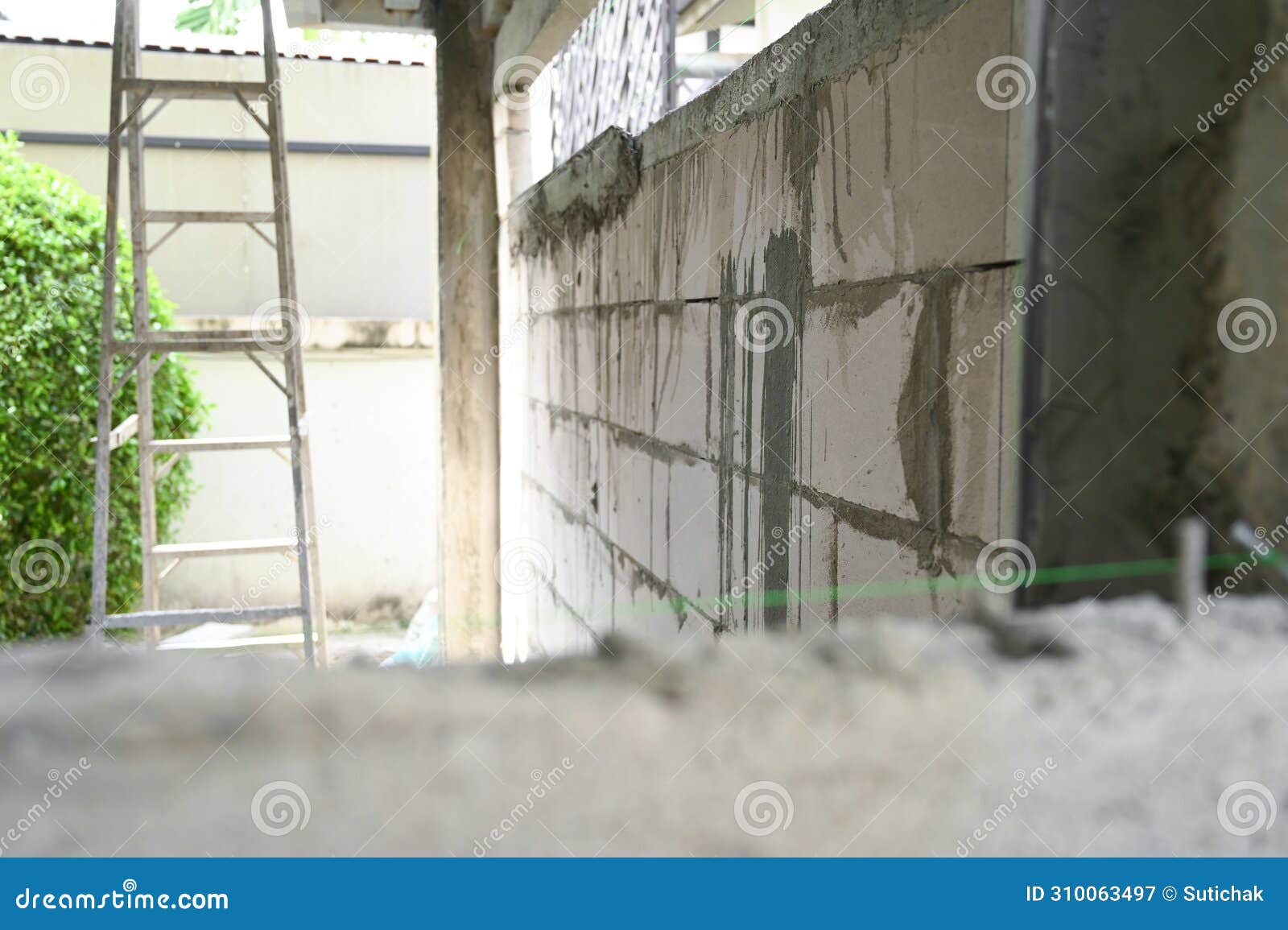 Interior Construction Industry with Steel Ladder Cement Wall Texture ...