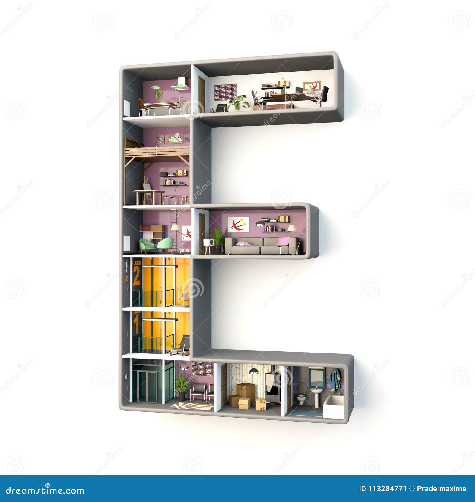 Interior of a Construction in Shape of Letter `E` Stock Illustration ...