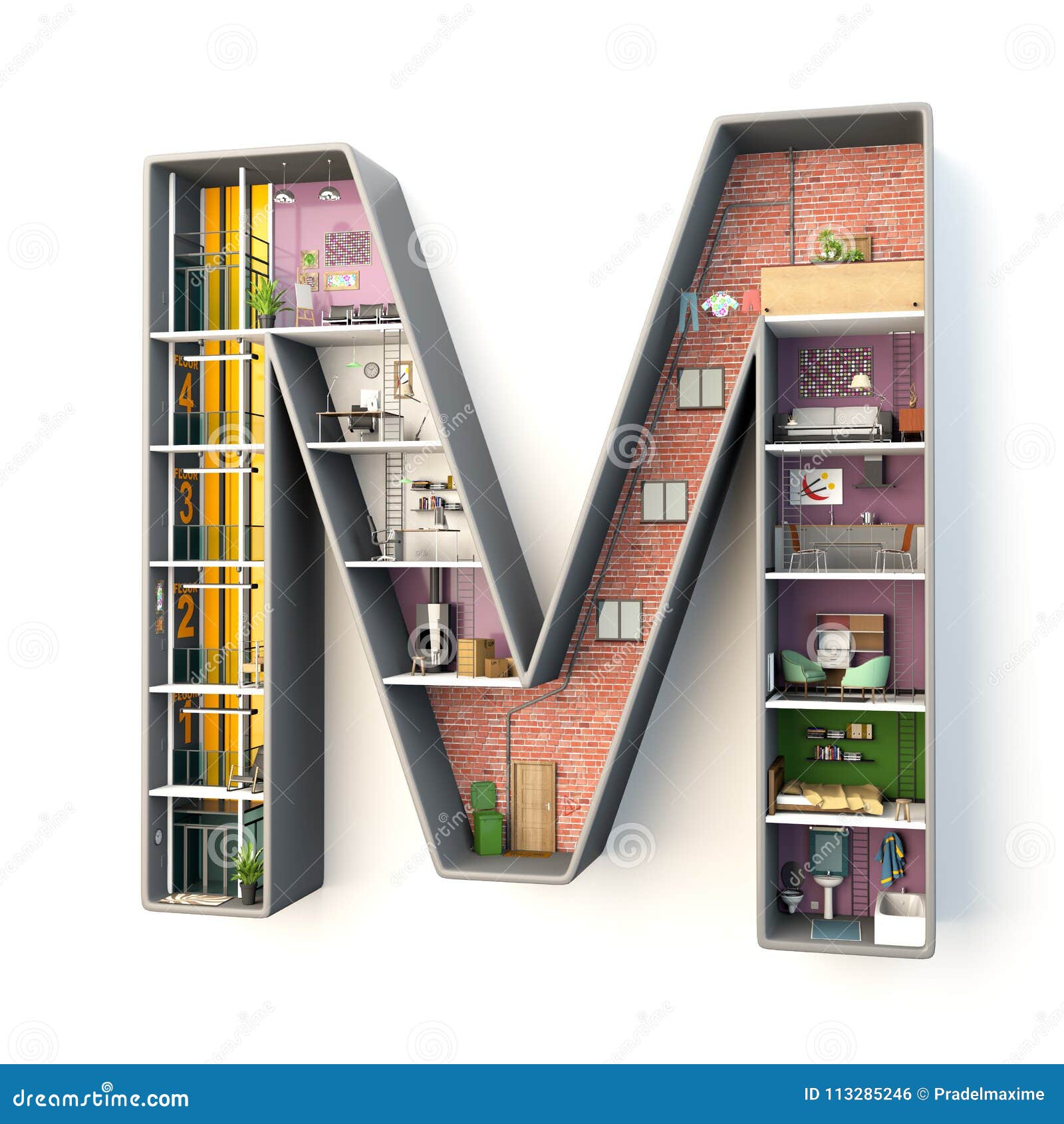 Interior of a Construction in Shape of Letter `M` Stock Illustration ...
