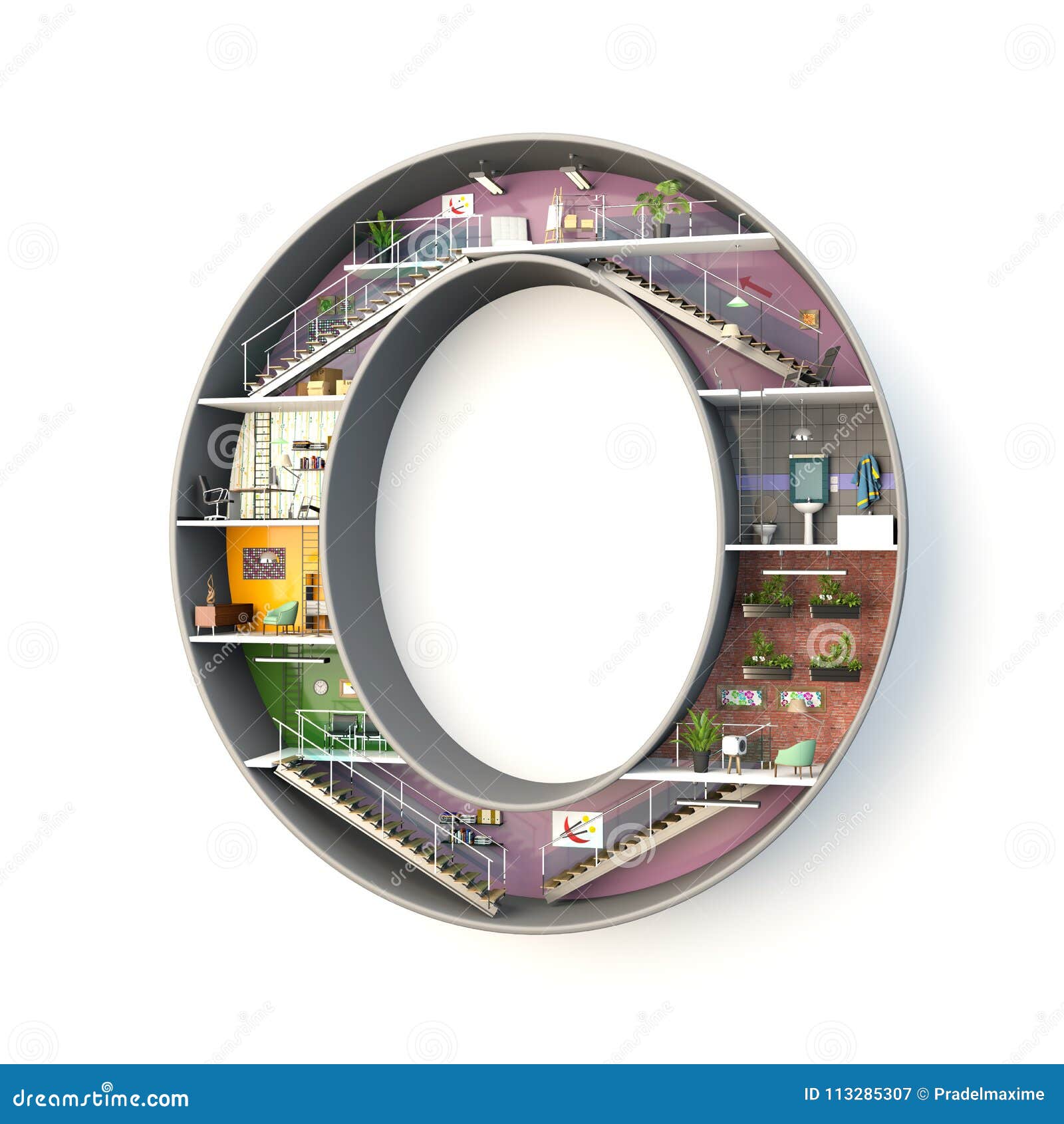 Interior of a Construction in Shape of Letter `O` Stock Illustration ...