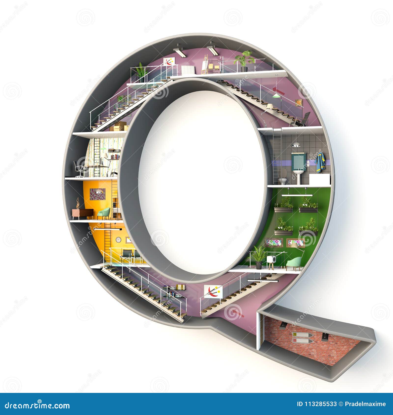 Interior of a Construction in Shape of Letter `Q` Stock Illustration ...