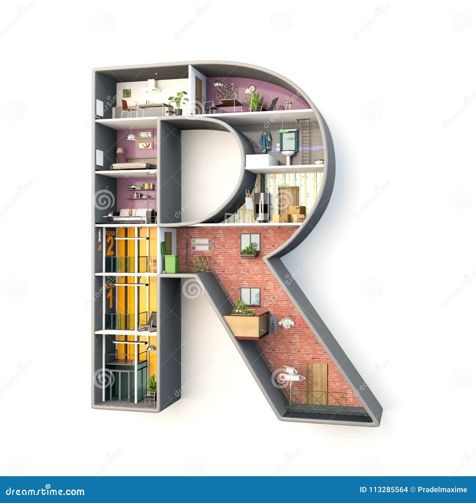 Interior of a Construction in Shape of Letter `R` Stock Illustration ...