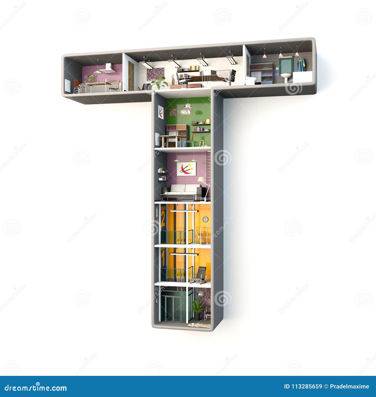 Interior of a Construction in Shape of Letter `T` Stock Illustration ...