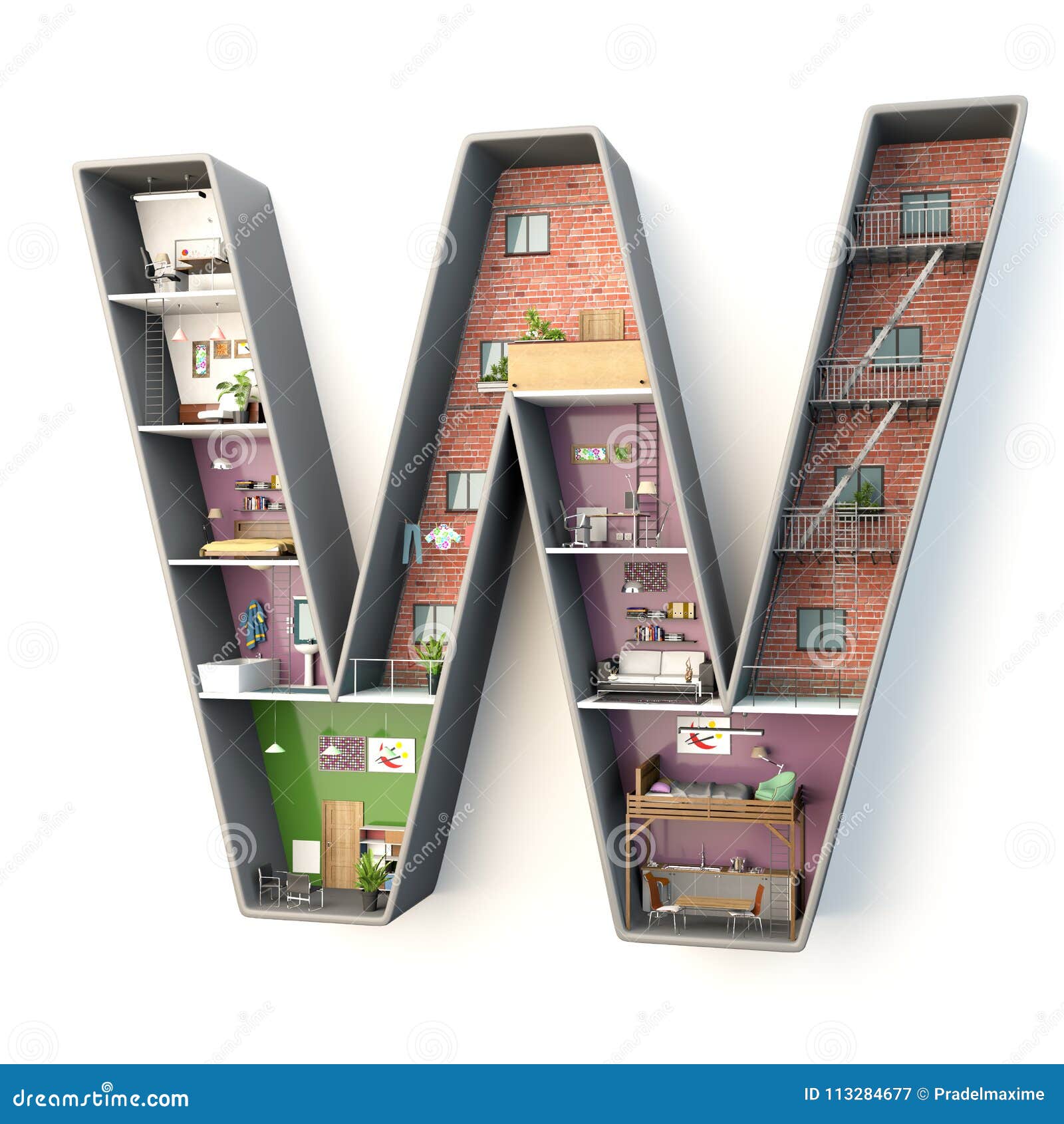 Interior of a Construction in Shape of Letter `W` Stock Illustration ...