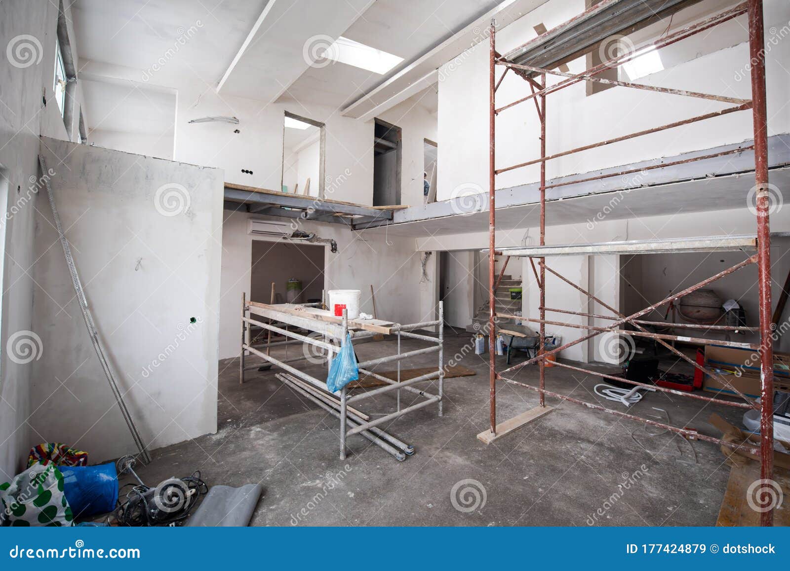 Interior of Construction Site with Scaffolding Stock Image - Image of ...