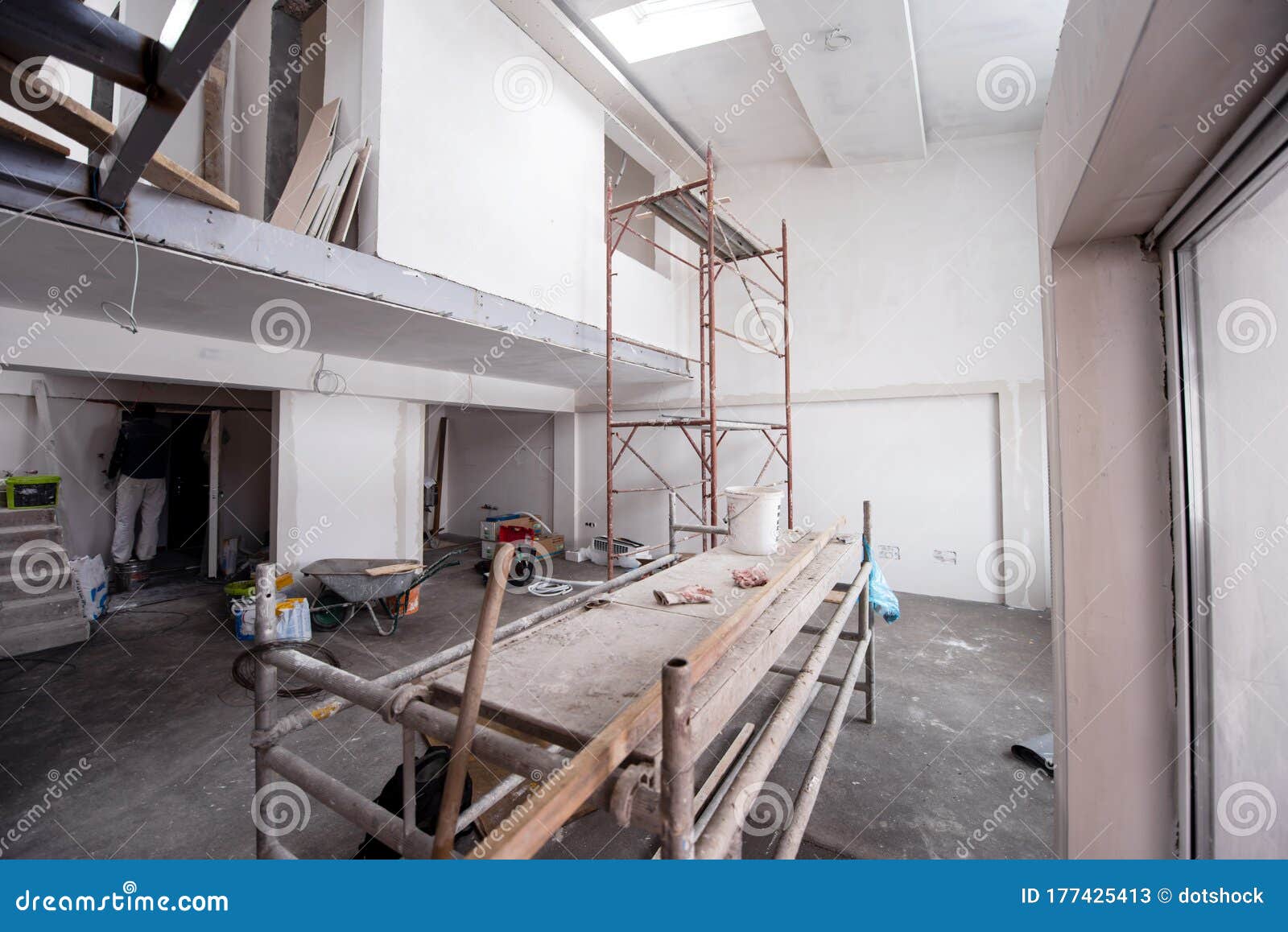 Interior of Construction Site with Scaffolding Stock Image - Image of ...