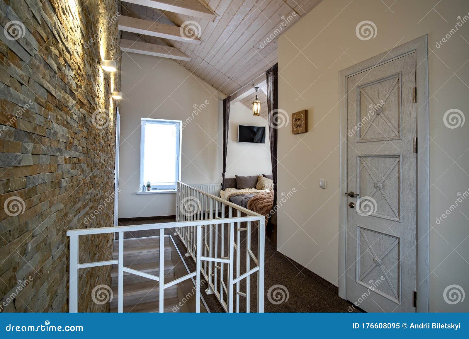 Interior of a Contemporary Home with Spacious Hallway, Room Doors and ...