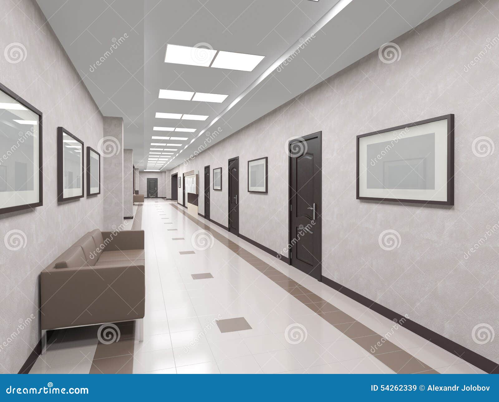 Interior Corridor with Doors Stock Image - Image of corridor, ceiling ...
