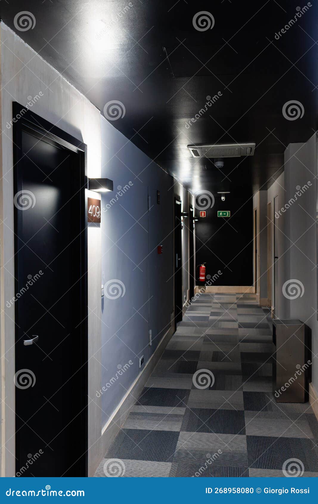 Interior Corridor of a Hotel with Nobody and Closed Door Stock Photo ...