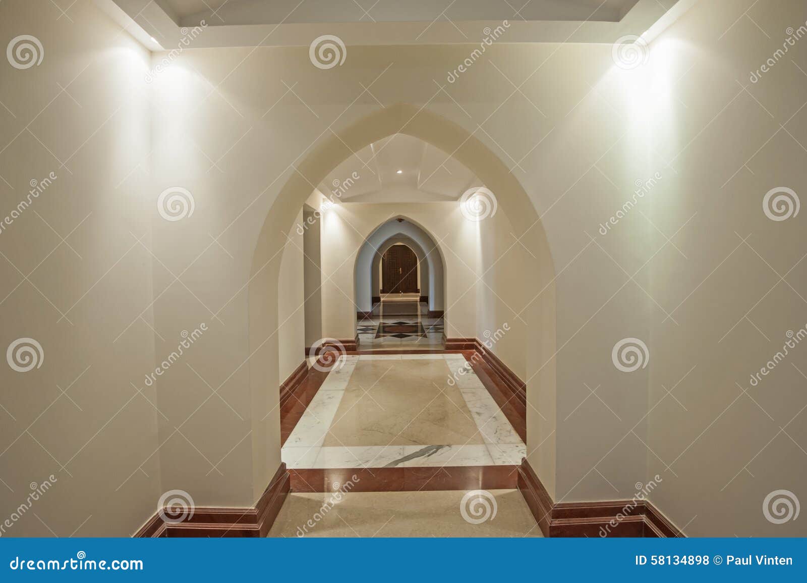 Interior Corridor of Large Villa with Arches Stock Photo - Image of ...