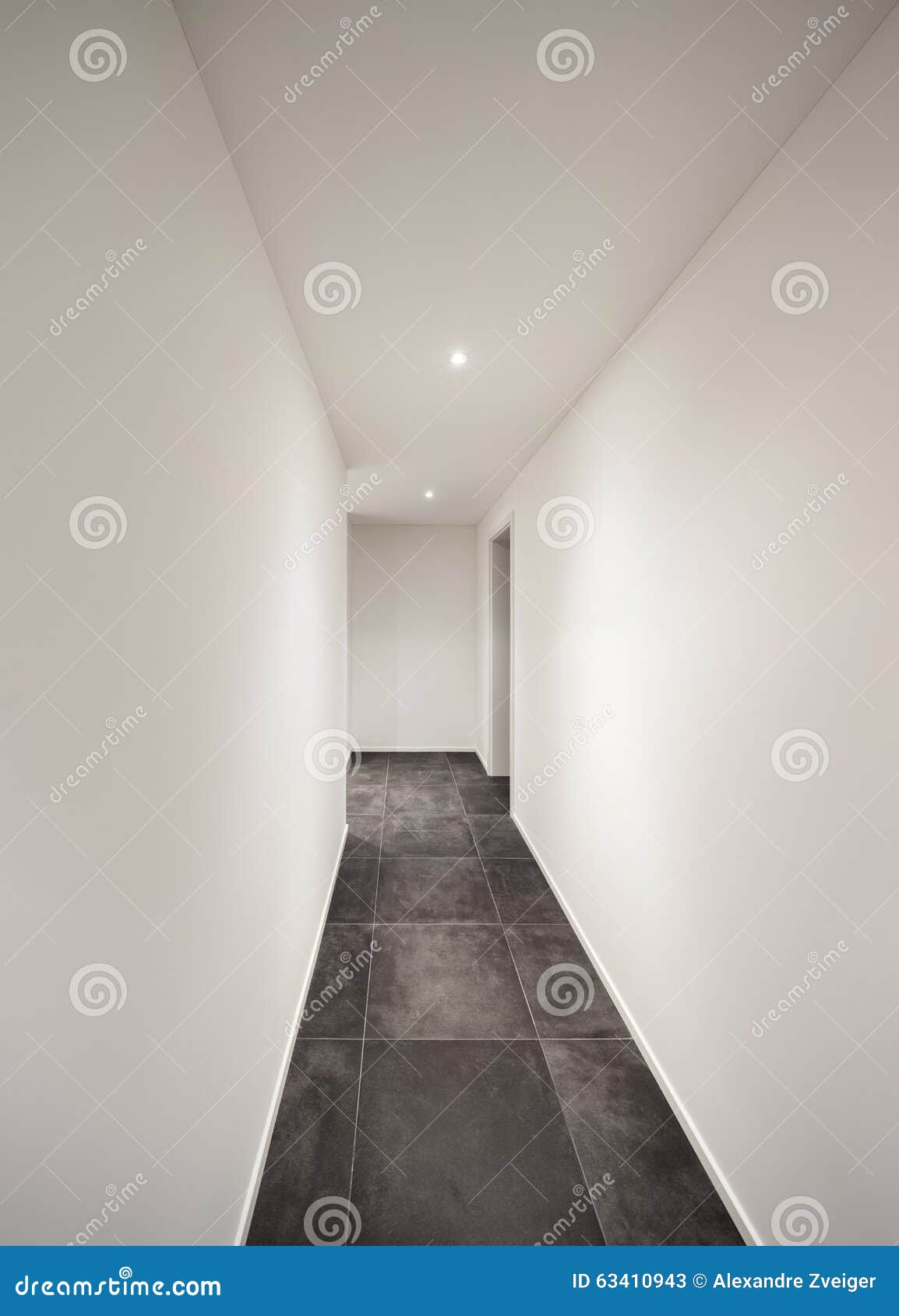 Interior, Corridor with Tiled Floor Black Stock Image - Image of estate ...