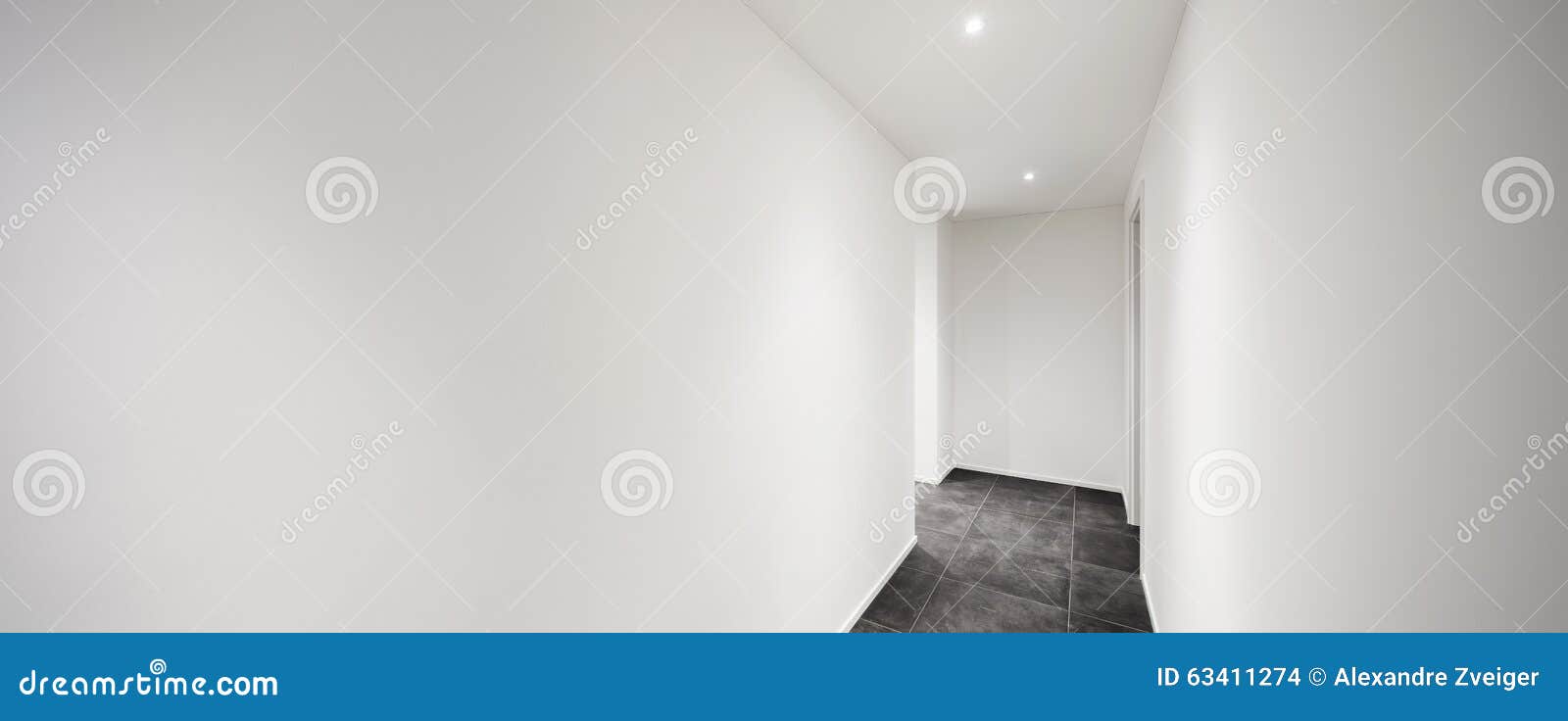 Interior, Corridor with Tiled Floor Black Stock Photo - Image of long ...