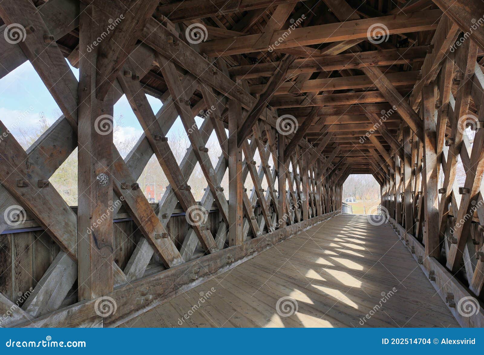 Interior of Covered Bridge with Opening at the End. Stock Photo - Image ...