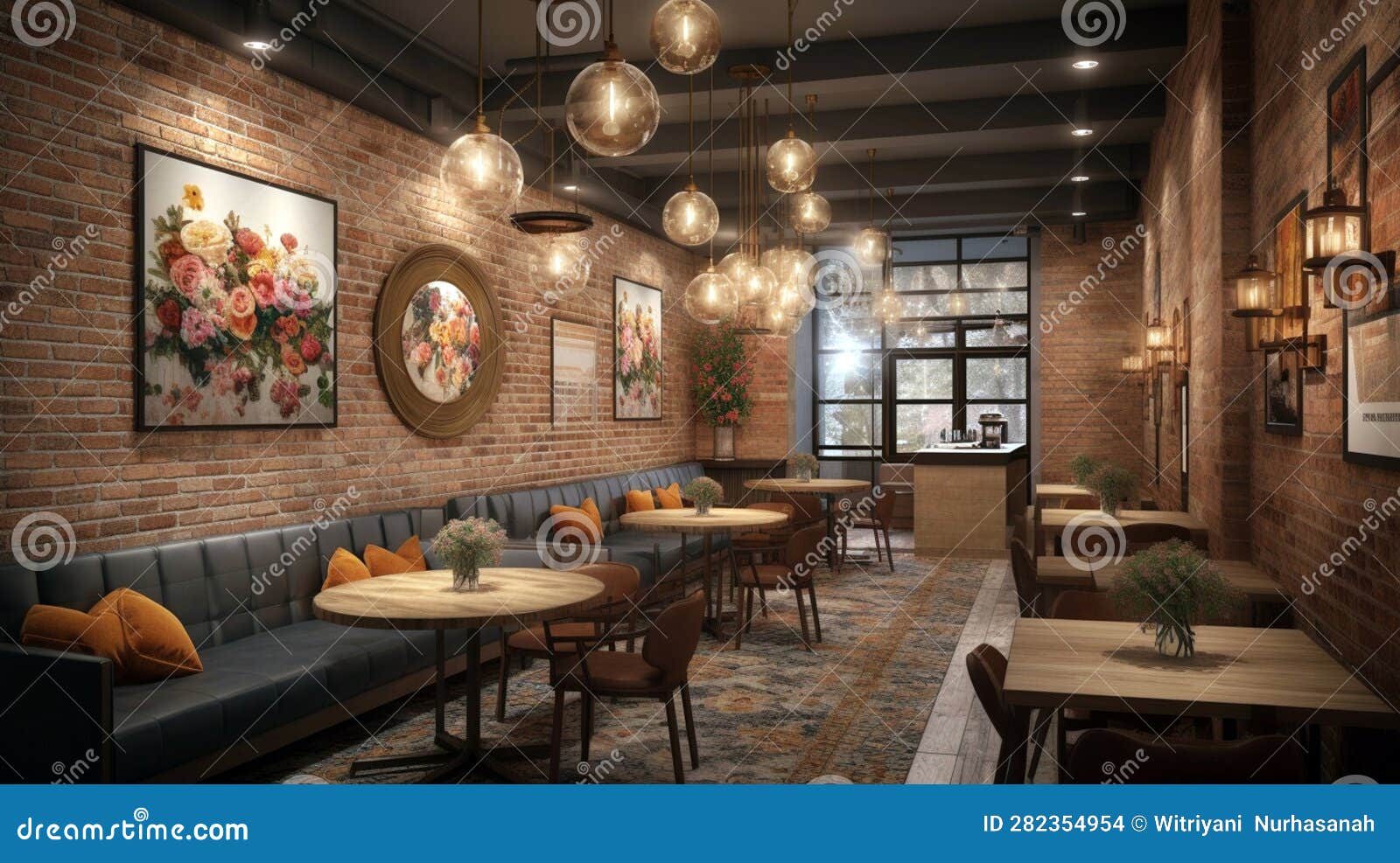 Interior of Cozy Modern Restaurant with a Bar Counter and Lamp Lighting ...