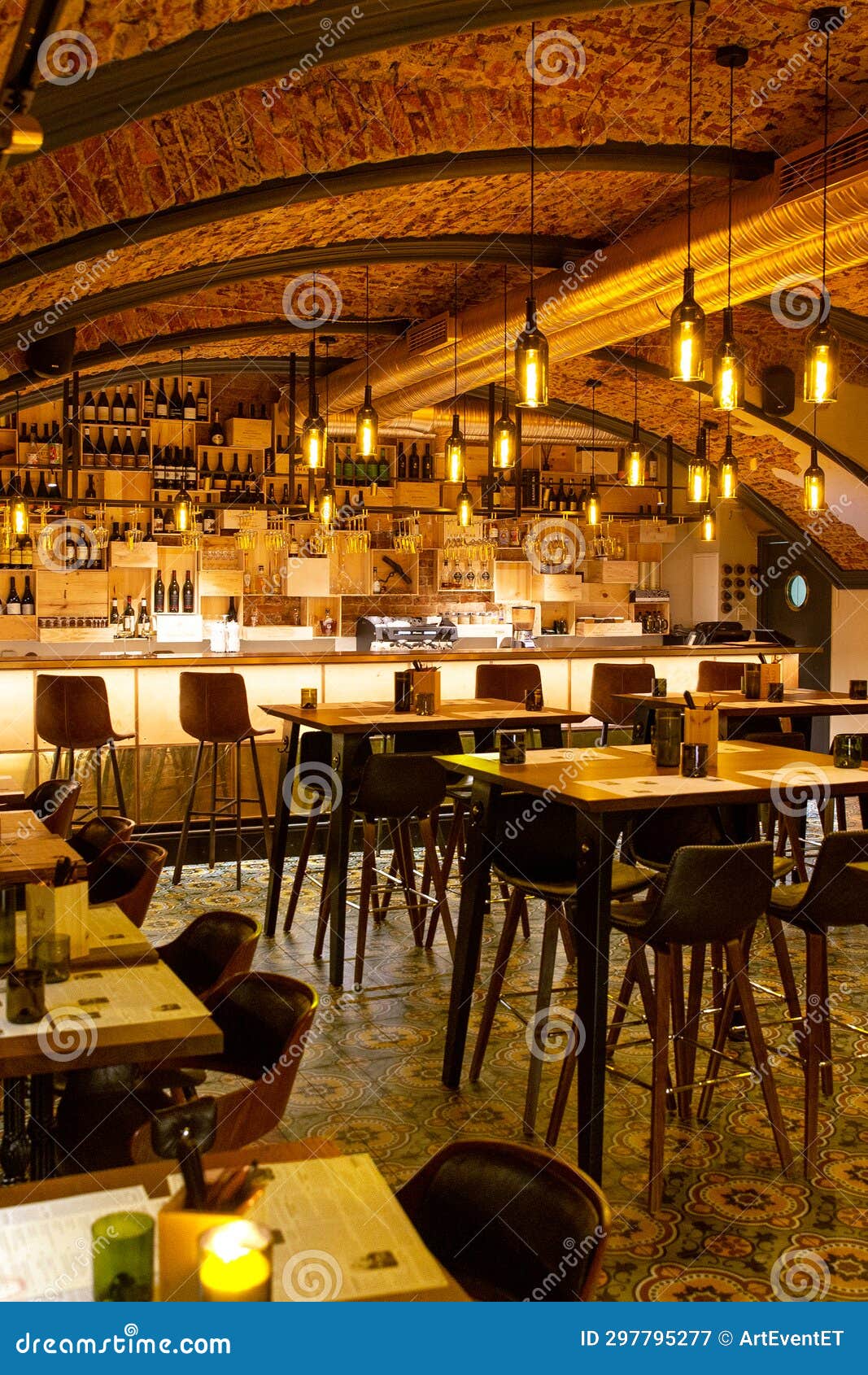 Interior of Cozy Modern Restaurant with Bar Counter and Lamp Lighting ...