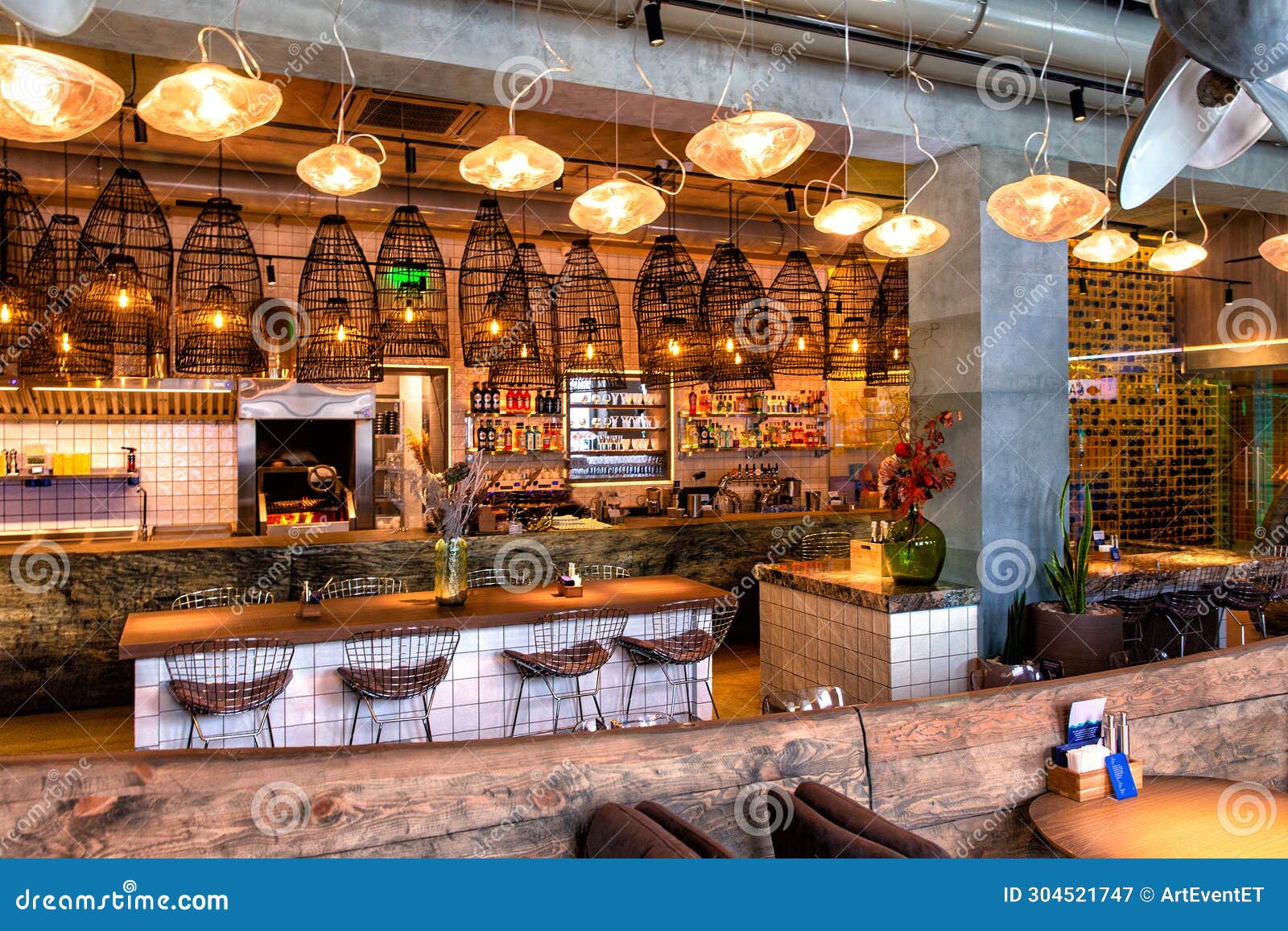 Interior of Cozy Modern Restaurant with Bar Counter and Lamp Lighting ...