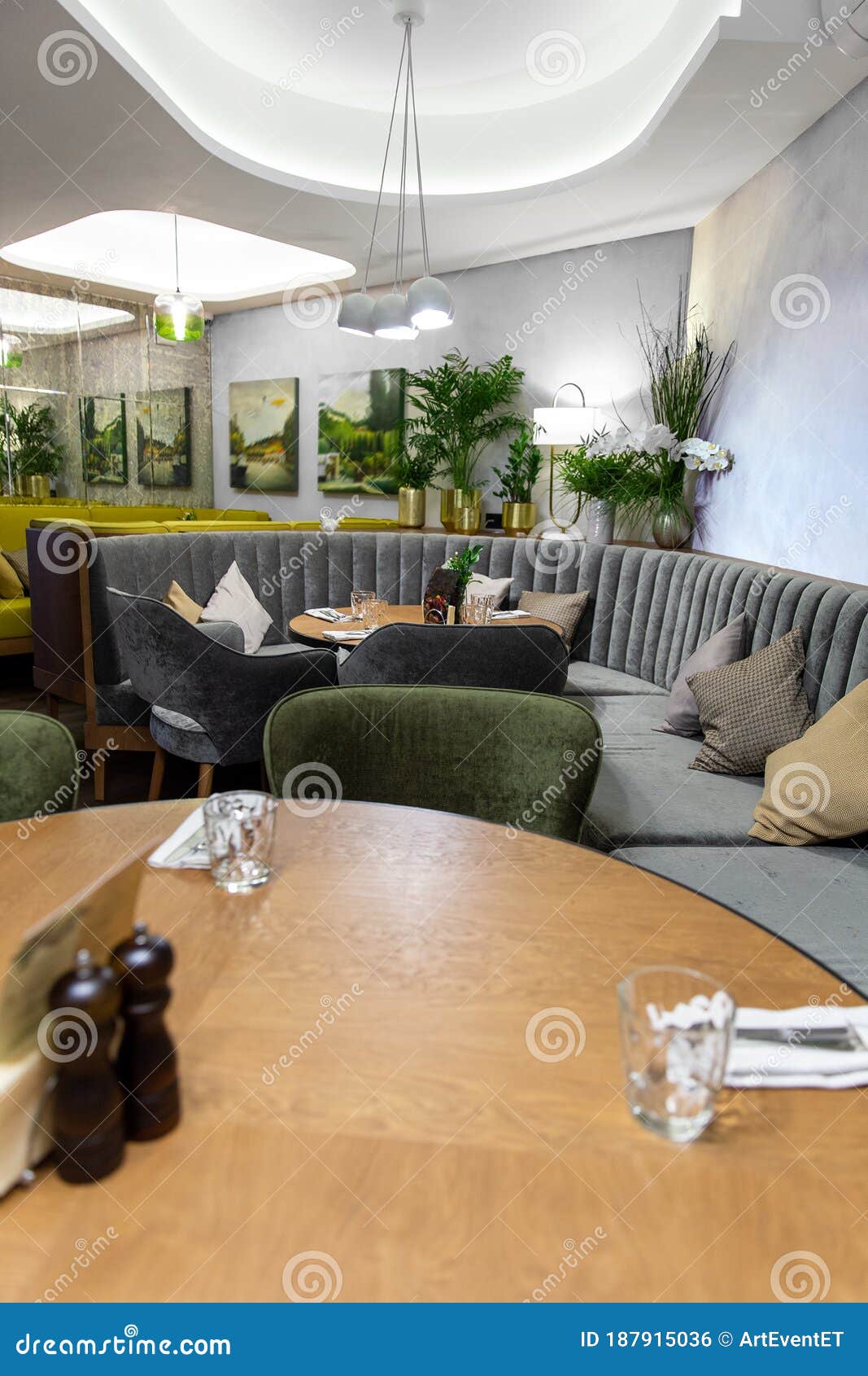 Interior of Cozy Modern Restaurant with Soft Sofas and Armchairs Stock ...