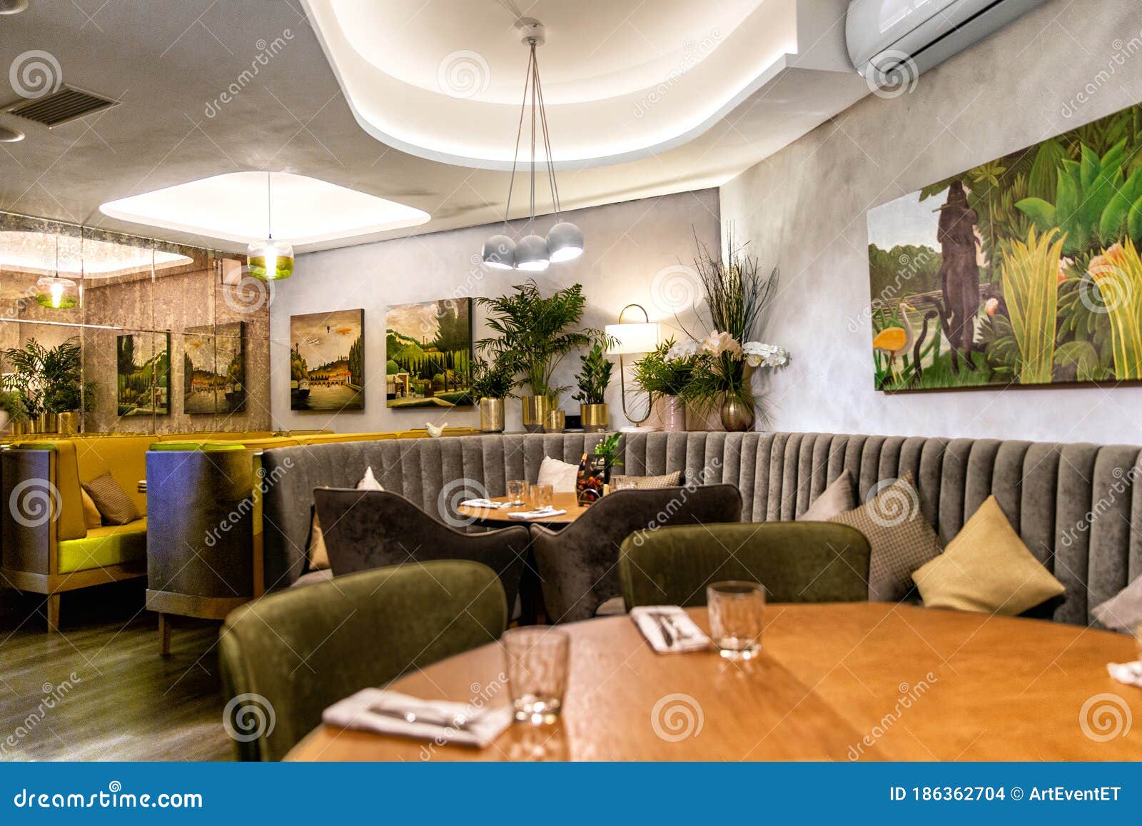Interior of Cozy Modern Restaurant with Soft Sofas Stock Photo - Image ...
