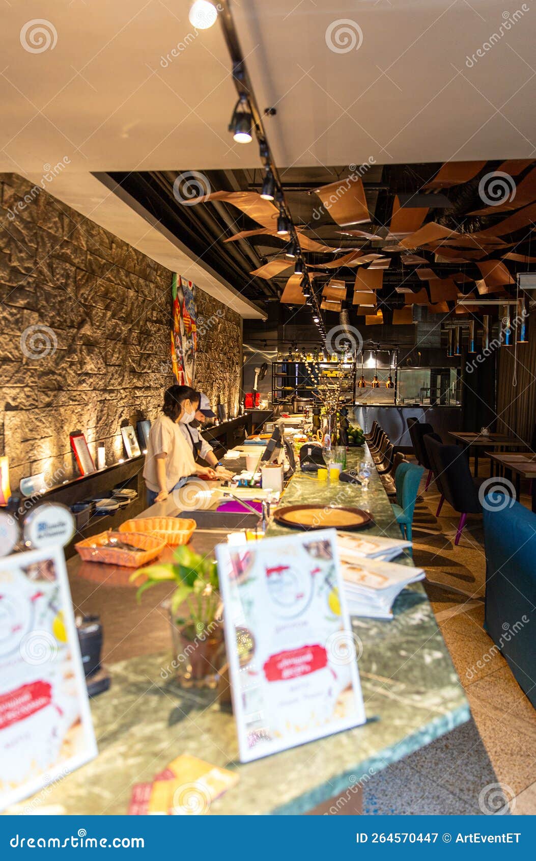 Interior of Restaurant in Latin American Style. Bar Counte Editorial ...