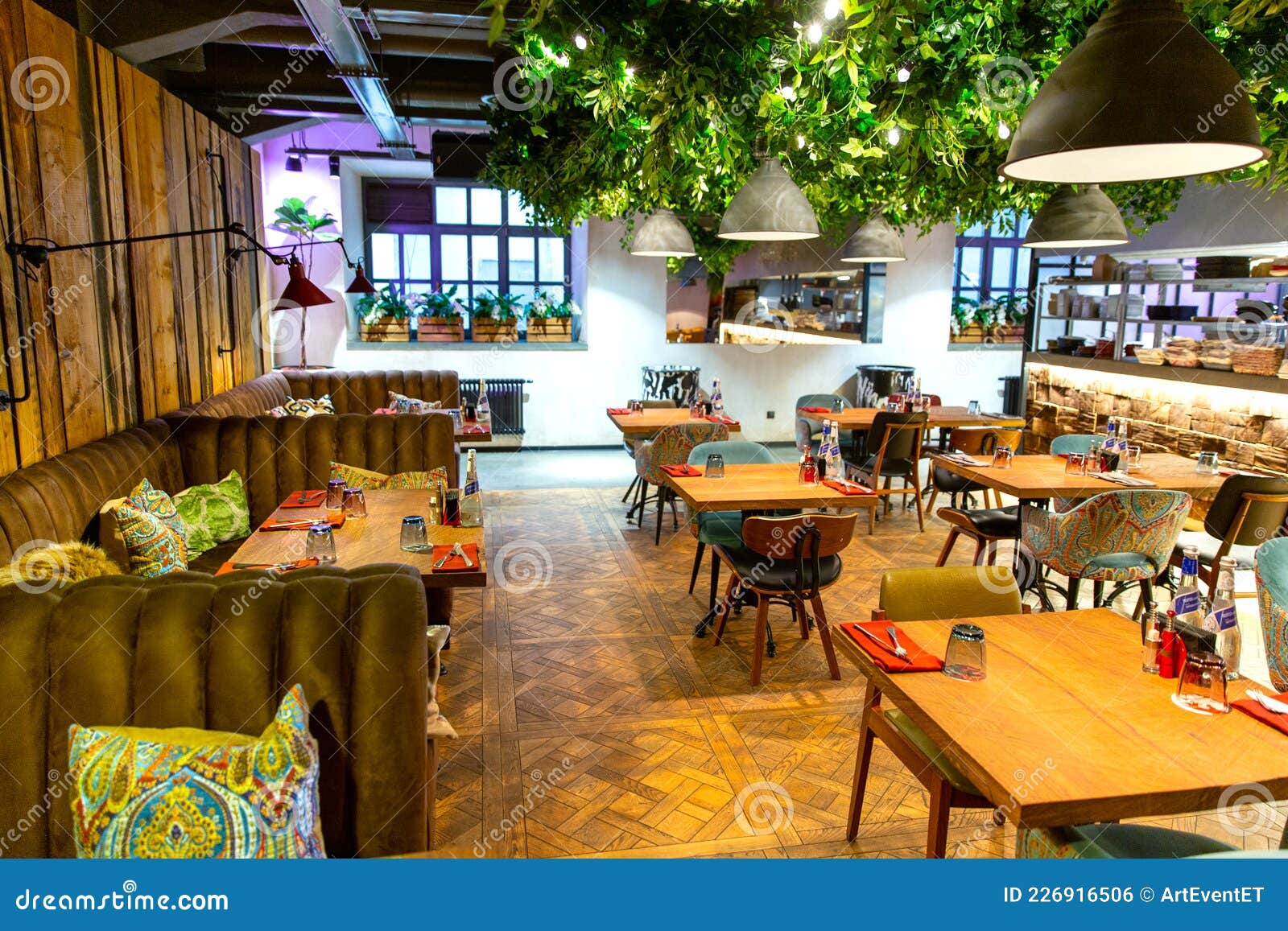Interior of Cozy Restaurant in Modern Style Stock Photo - Image of ...
