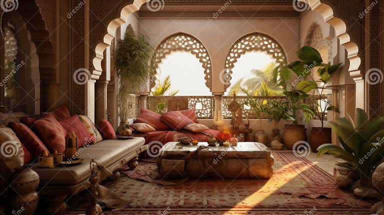 Interior of a Cozy Room in Arabic Style Stock Image - Image of panorama ...