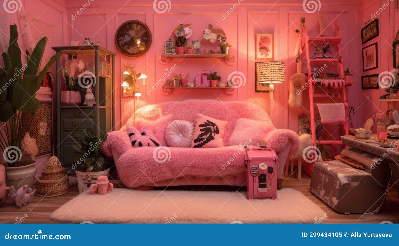 Interior of a Cozy Room in Barbie Style Stock Illustration ...
