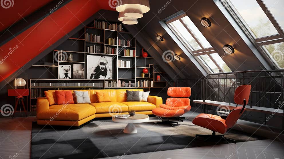 Interior of a Cozy Room in Constructivist Style Stock Illustration ...