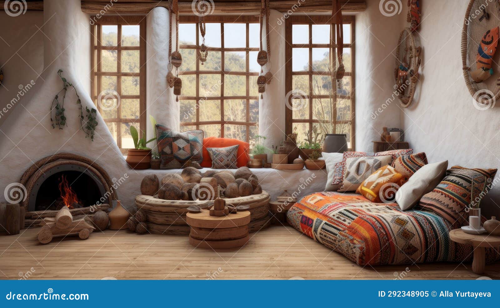 Interior of a Cozy Room in Ethno Style Stock Image - Image of design ...