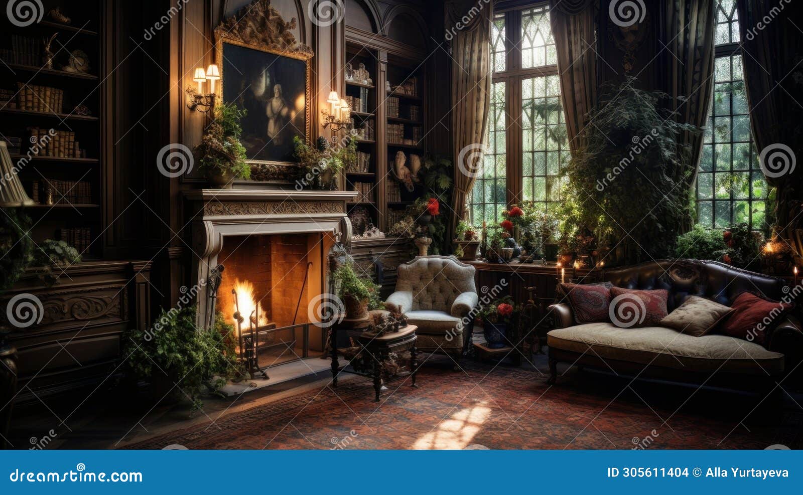 Interior of a Cozy Room in Mannerism Style Stock Illustration ...