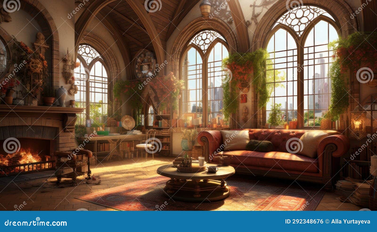 Interior of a Cozy Room in Romanesque Style Stock Photo - Image of ...