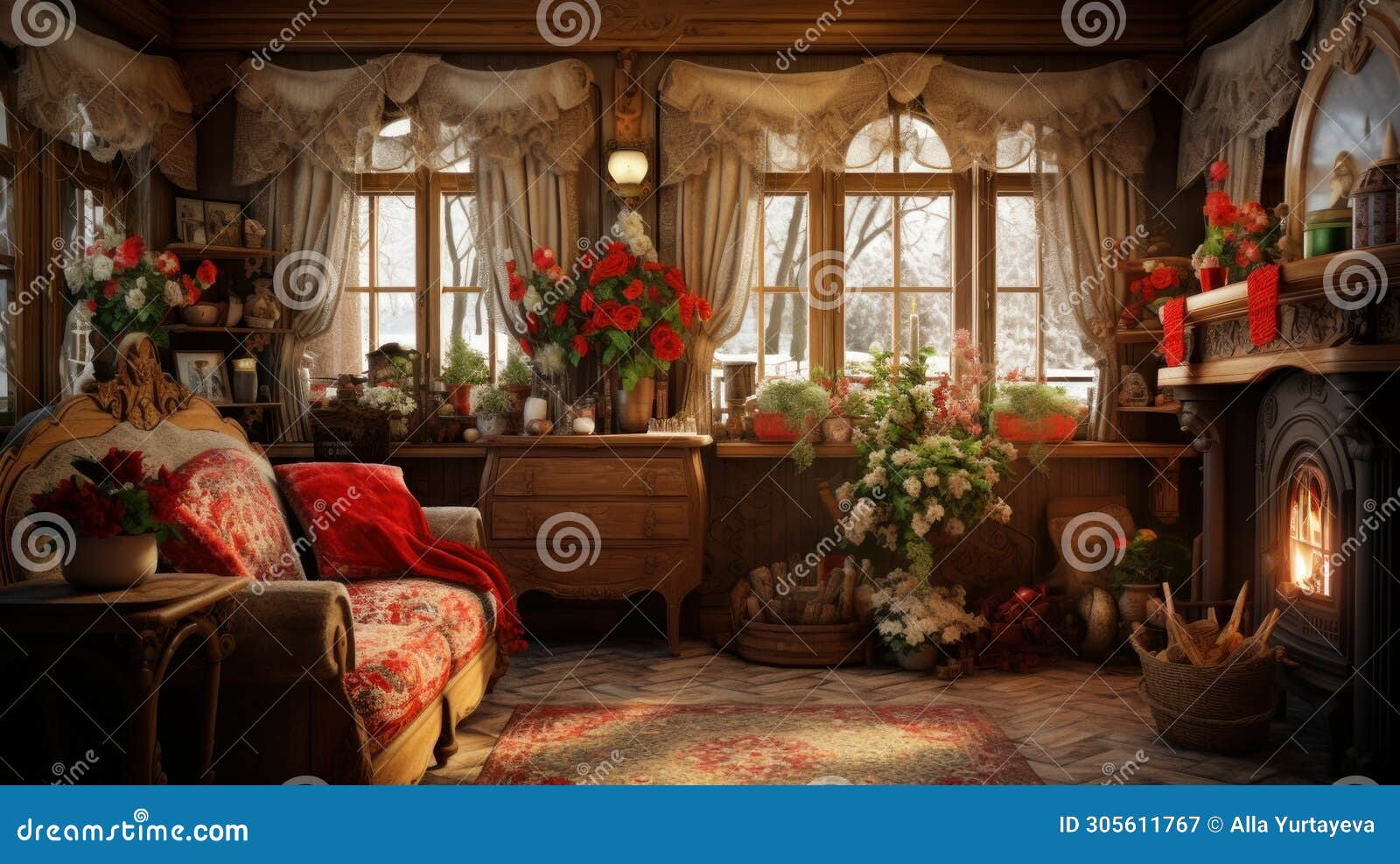 Interior Of Russian Village House With Russian Stove. Traditional Farm ...