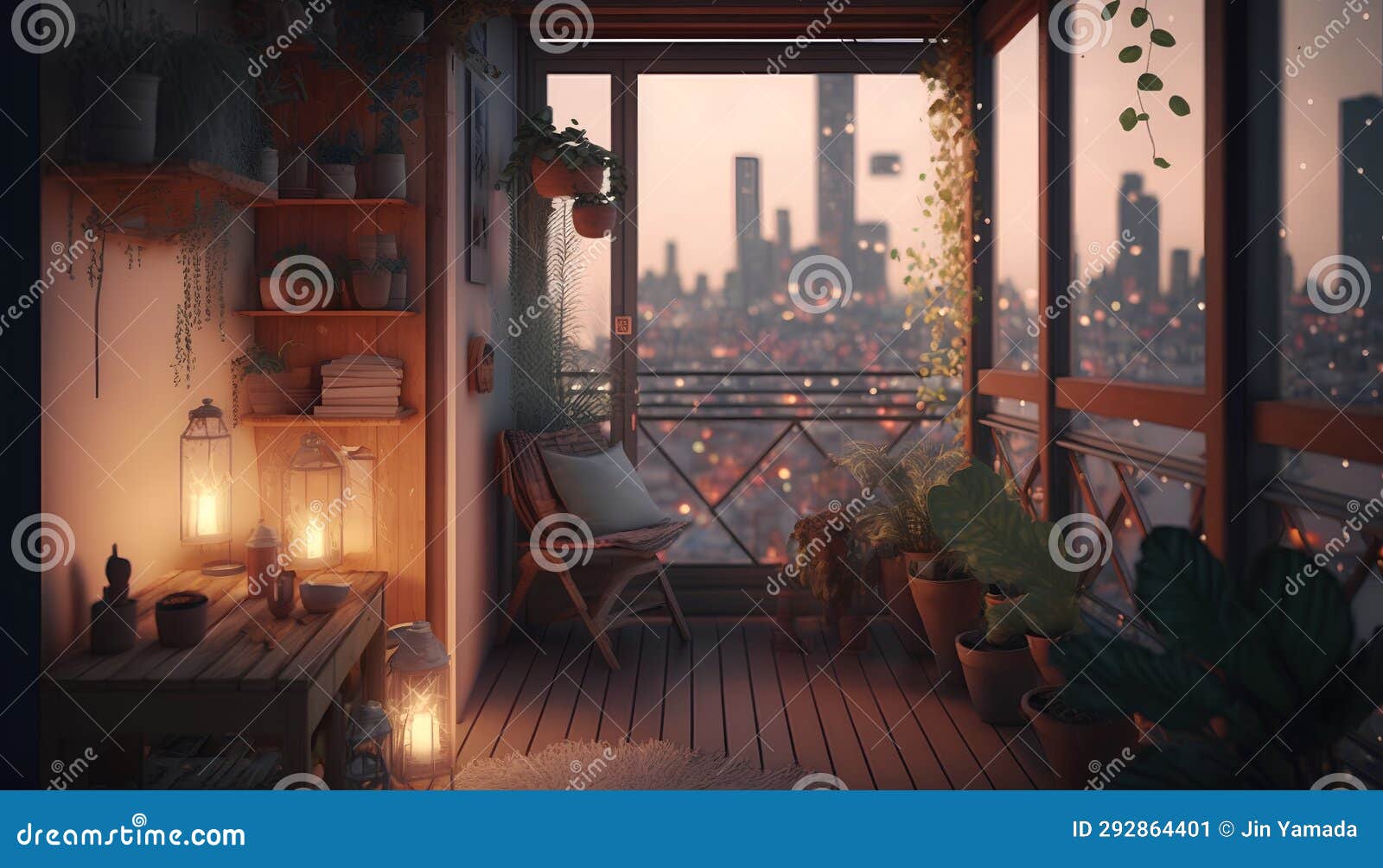 Interior of a Cozy Room with a View of the City. 3d Render Stock ...
