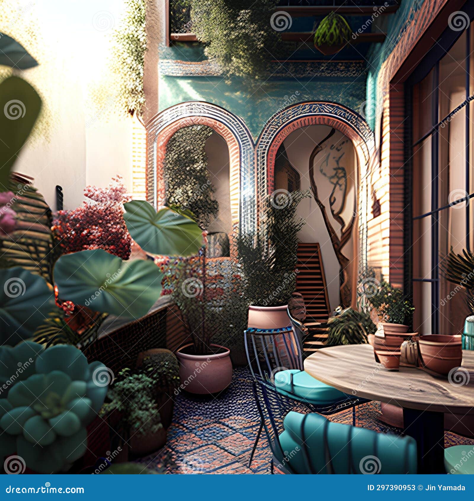 Interior of a Cozy Terrace with Plants. 3d Rendering Stock Illustration ...