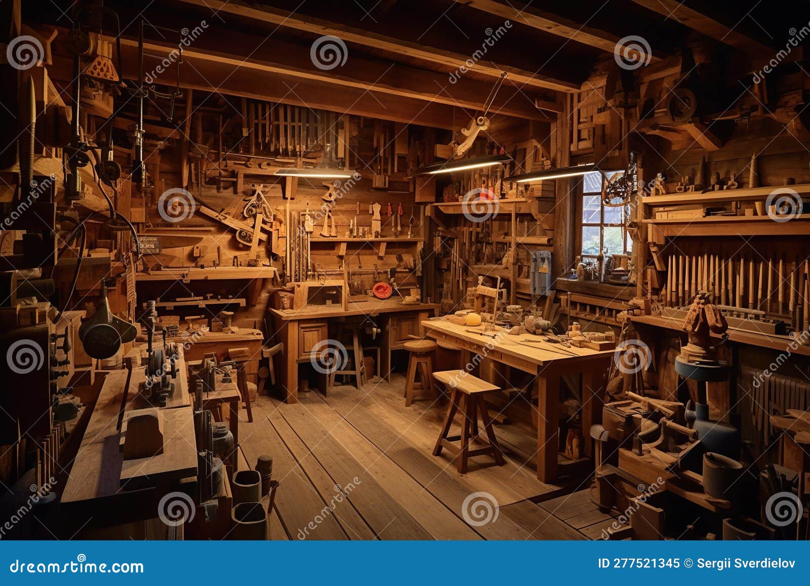 Interior of a Cozy Woodworking Workshop. Essence of Craftsmanship ...
